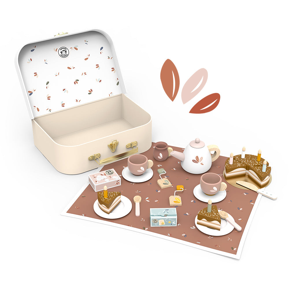Speedy Monkey Tea Set Wooden Birthday Play Set with Brown Leaf Print ...