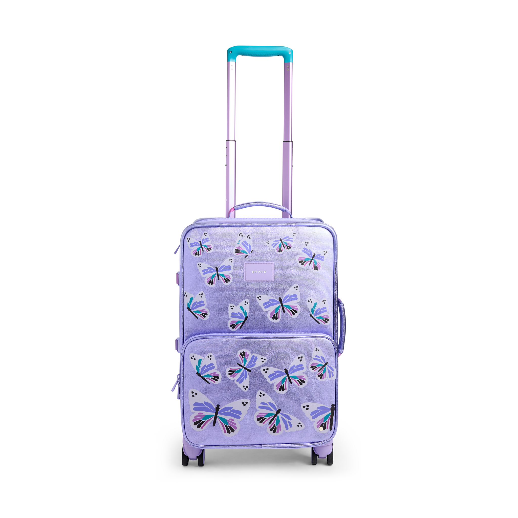 STATE Bags Logan Carry-On Suitcase – Purple Butterfly Print, Kids Luggage