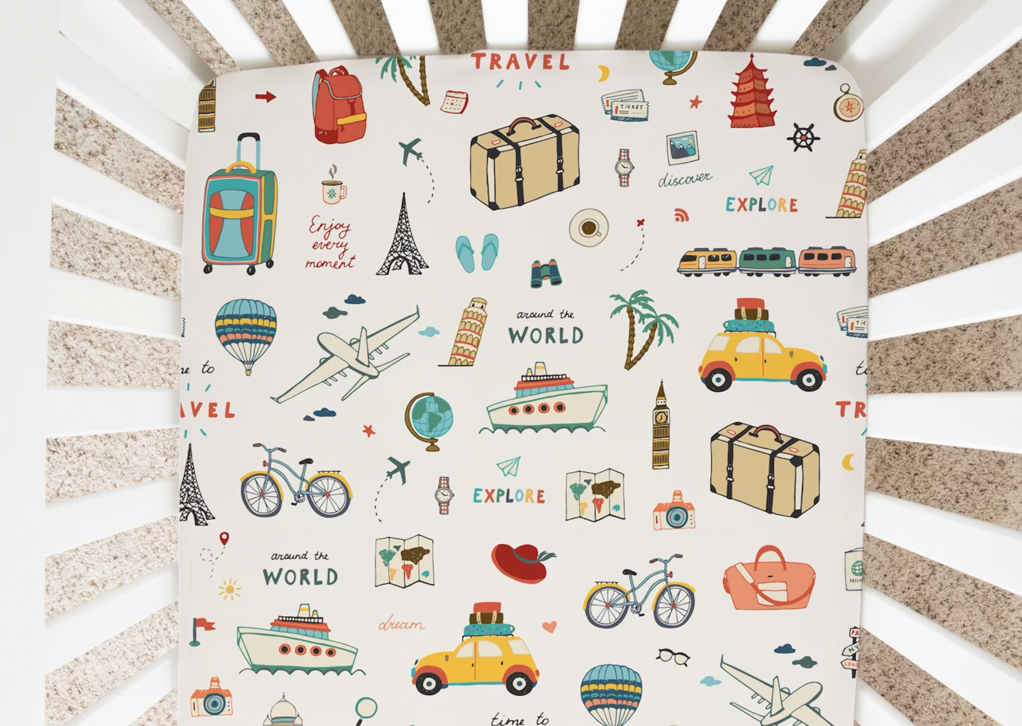 Around The World Minky Jersey Crib Sheets - DesignByMaya