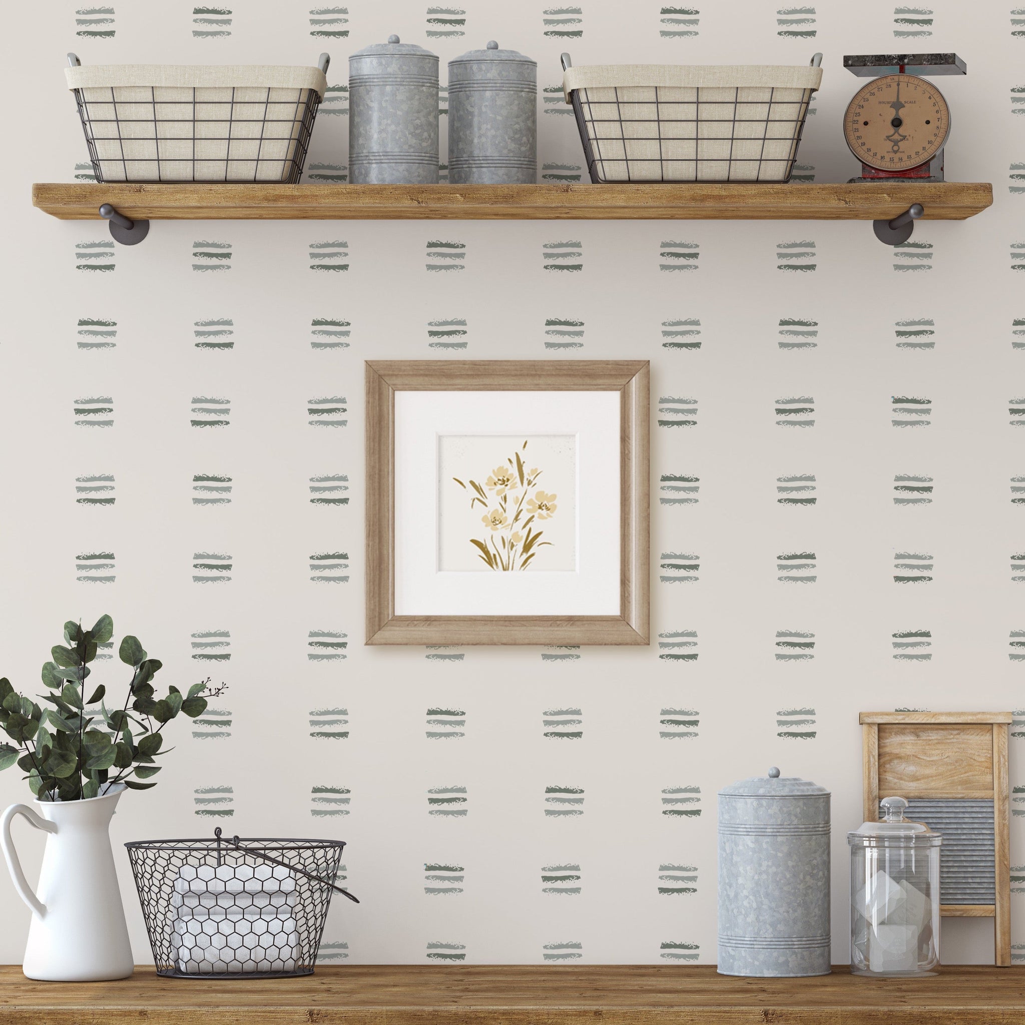Jasper Wallpaper – Beige with Green Brushstroke Print | Loomwell Home Goods