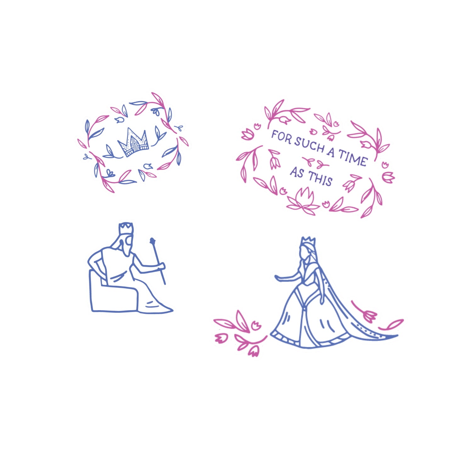 Holy Pals Queen Esther Stickers 4 Pack – Blue & Pink Royal Designs