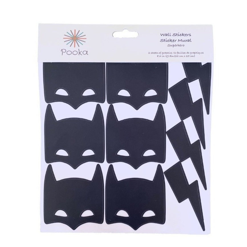 Superhero Wall Decals – Black Mask & Lightning (20 Pcs) | Pooka Party