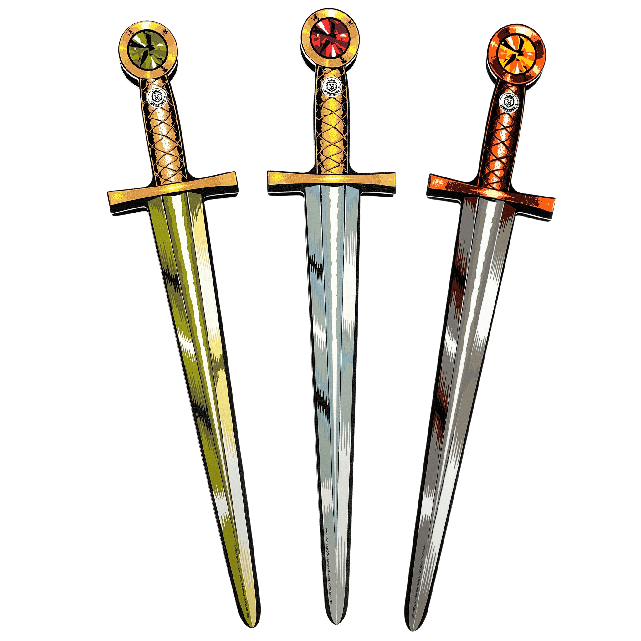 Sword Collection Set – 3-Pack Toy Swords, Green, Red & Orange Handles ...