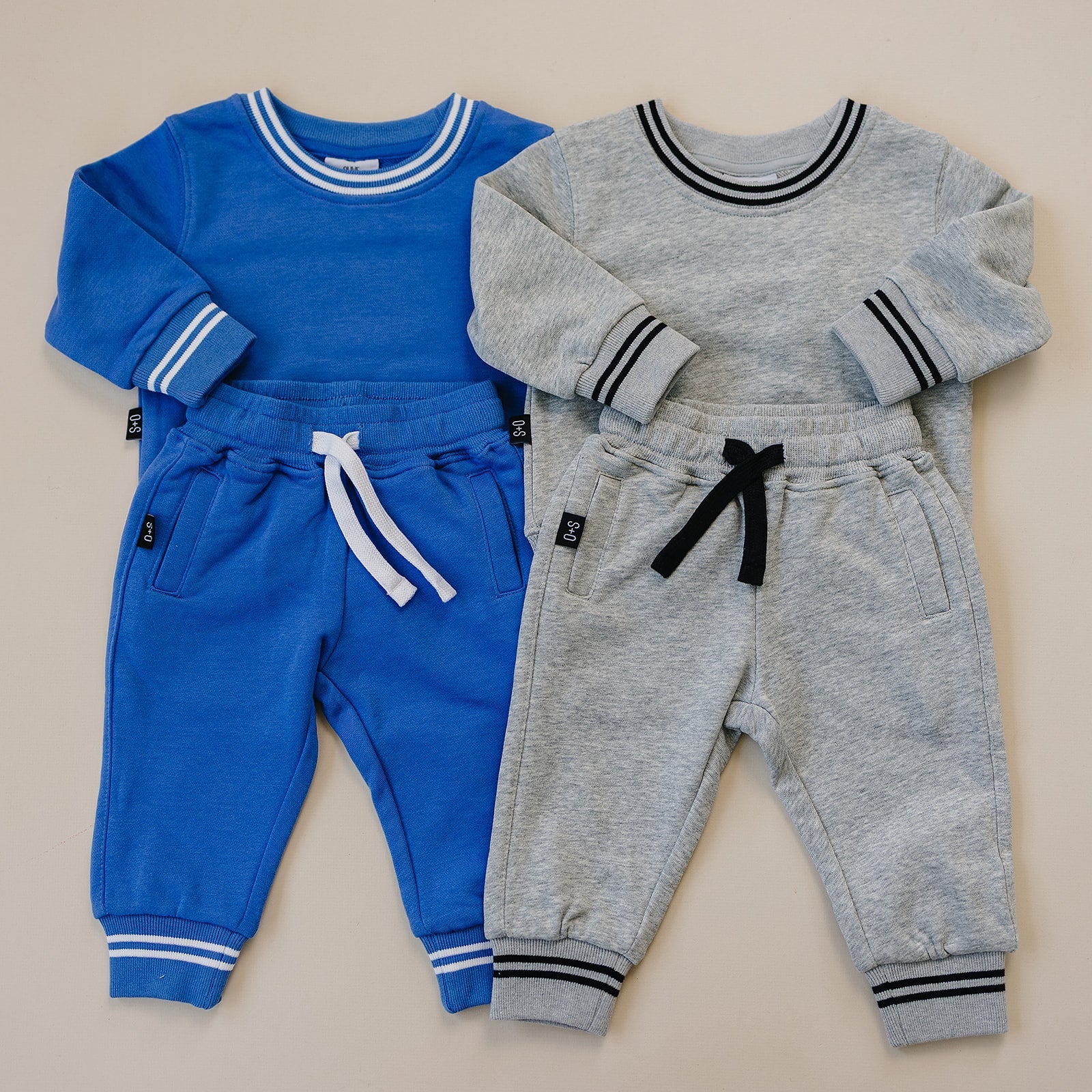 Baby Jogger Set – Grey & Blue Striped Trim – Olive + Scout
