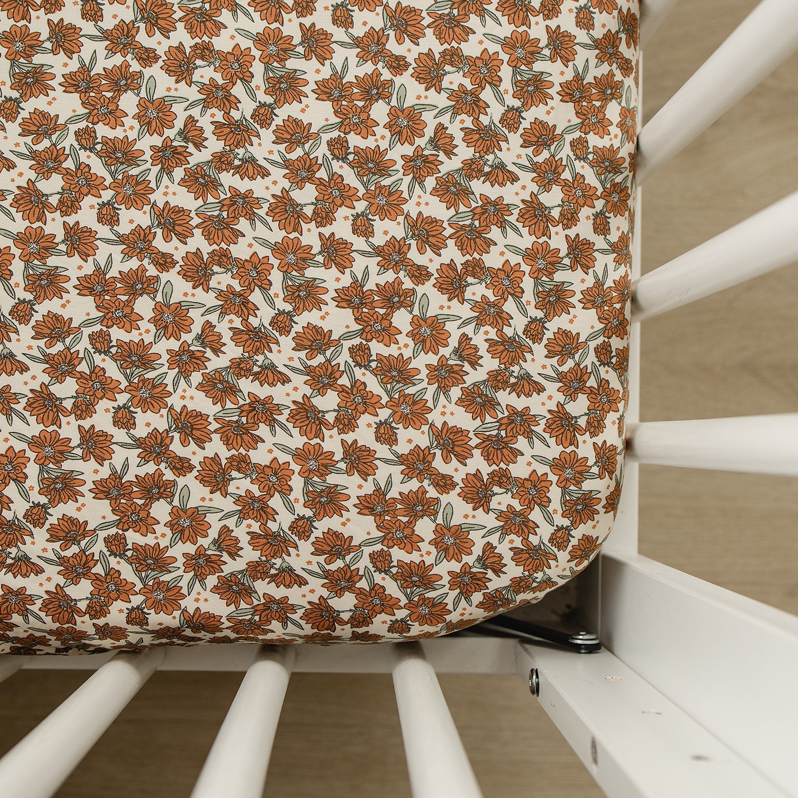 Mebie Baby Cream Magnolia Bamboo Crib Sheet | Floral Design