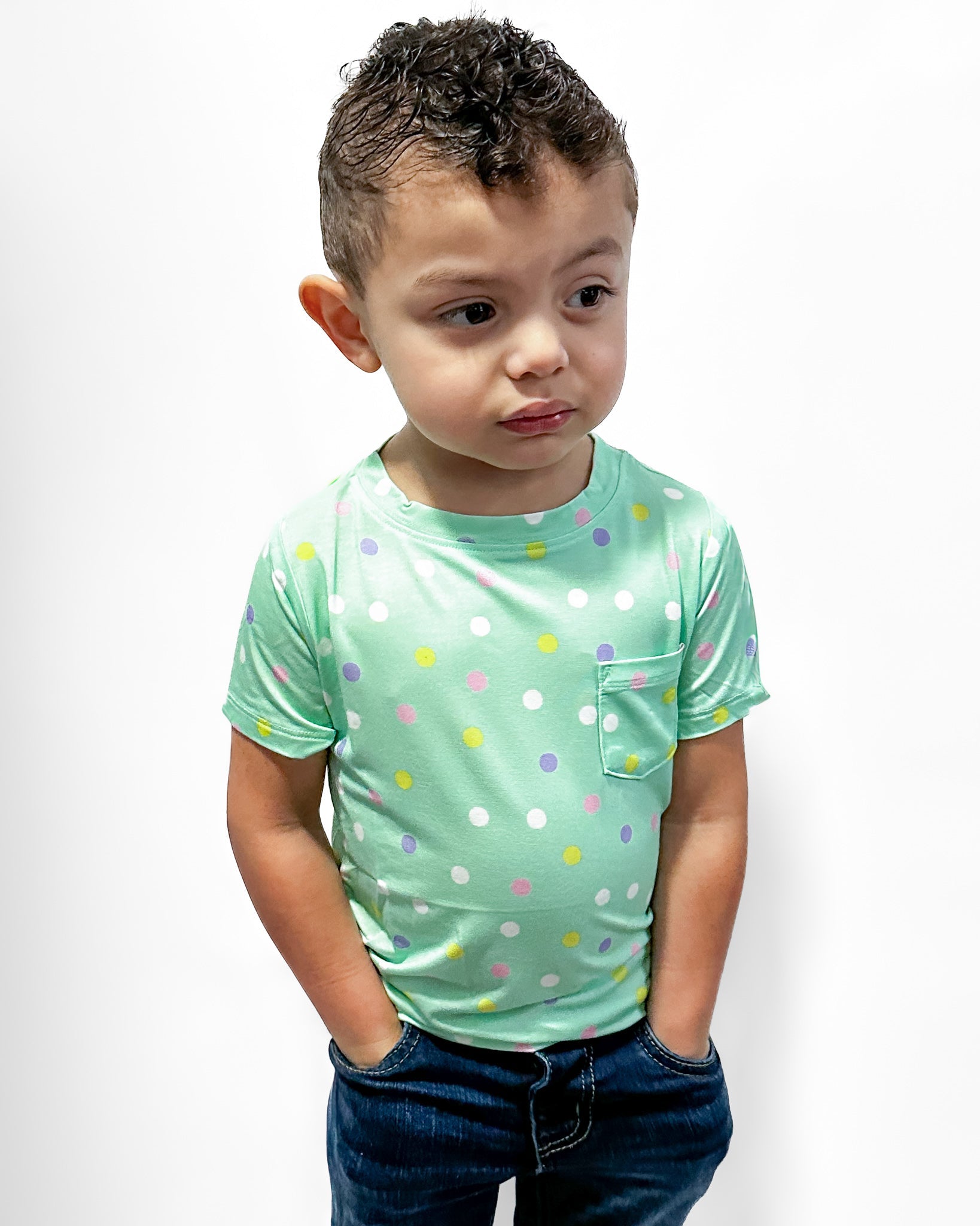 Bamboo Toddler & Kids Pocket T-Shirt | Pastel Dots