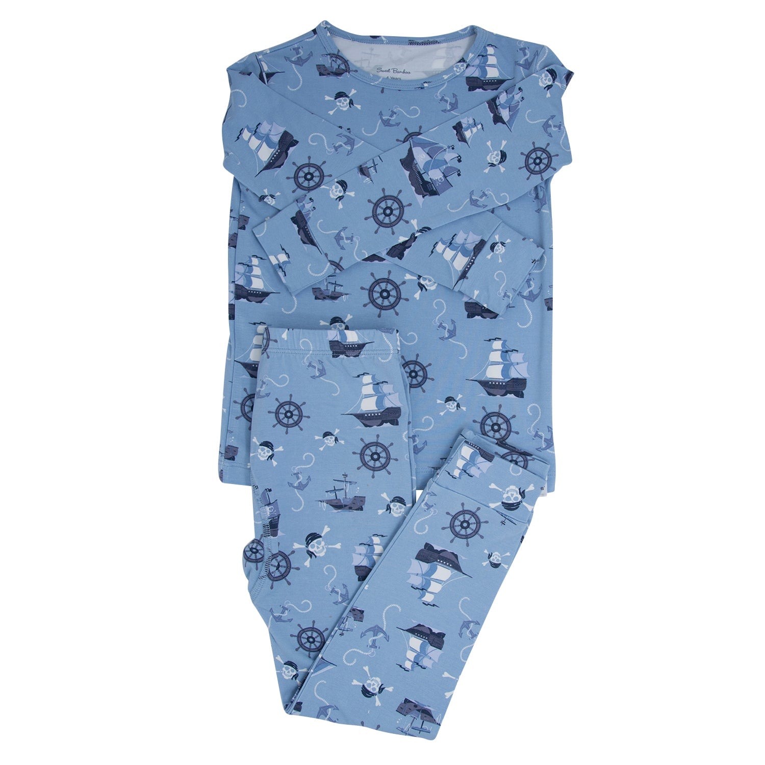 Sweet Bamboo Big Kid Pajama – Blue Pirate Ship Print, Long Sleeve