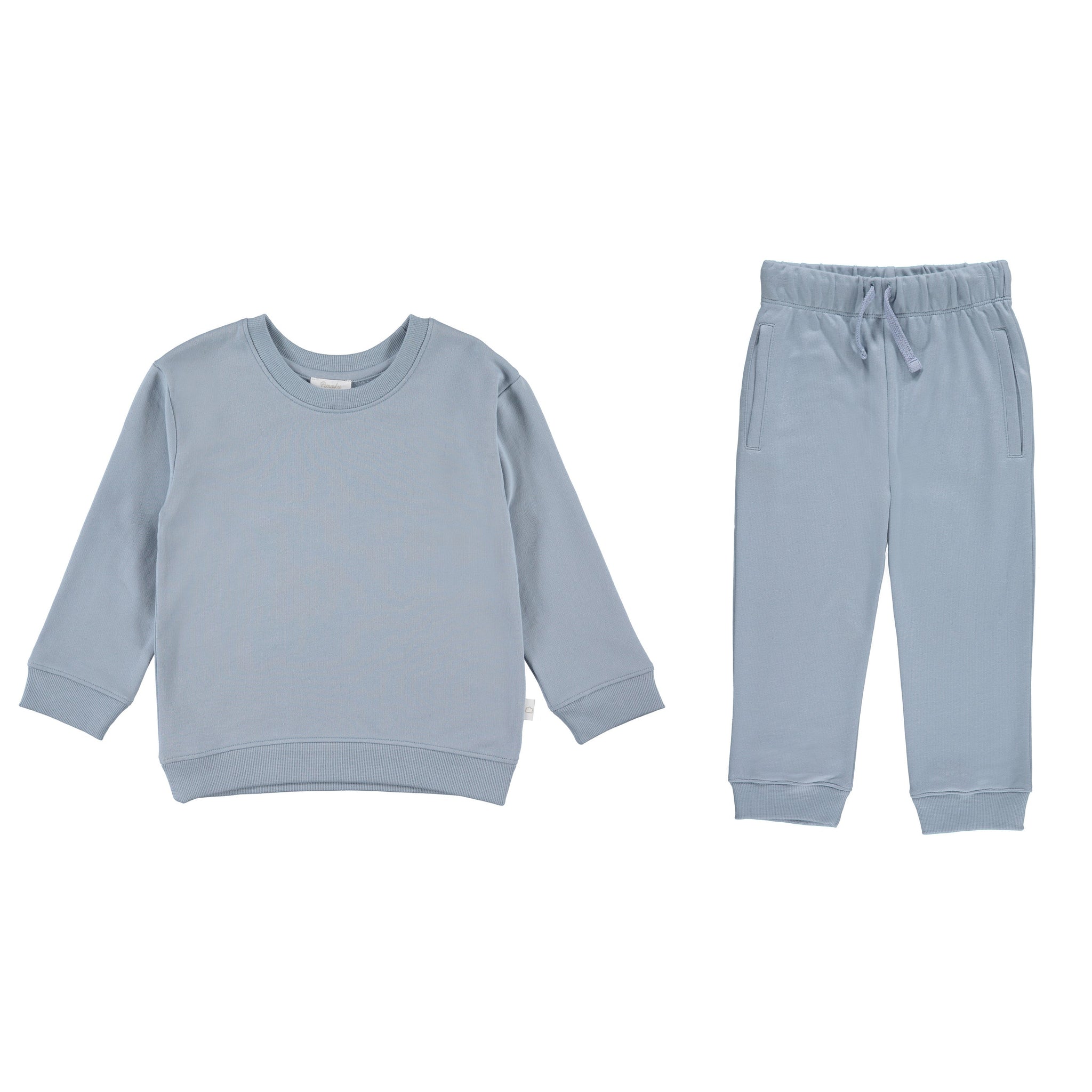 French Terry Set – Slate Blue, Long Sleeve Top & Pants | Pimalu