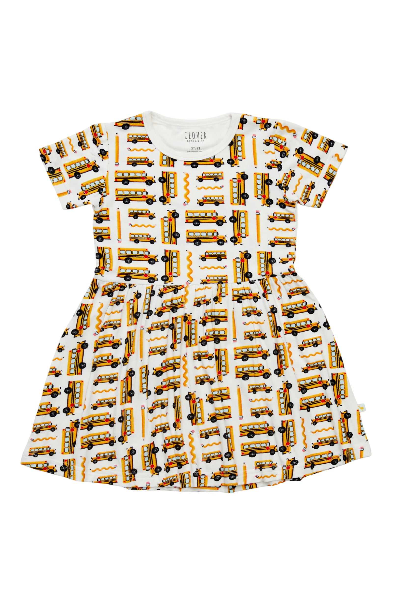 Clover Baby & Kids Toddler Dress – Short Sleeve, School Bus Print