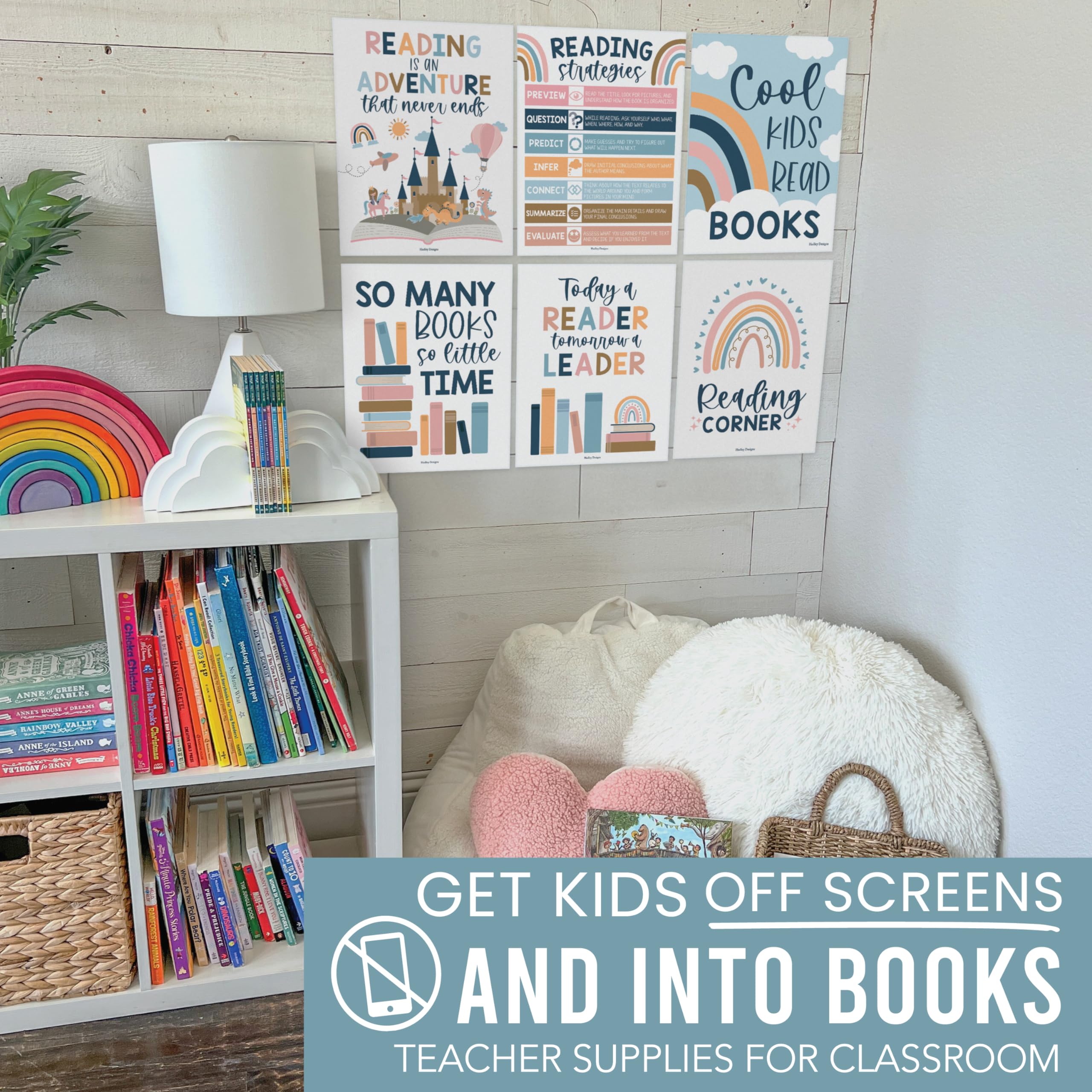 Reading Corner Posters, Boho Rainbow 6-Pack – Hadley Designs Prek
