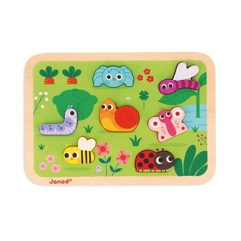 Janod Chunky Puzzle – Garden Insects & Bugs Theme, Toddler Toy