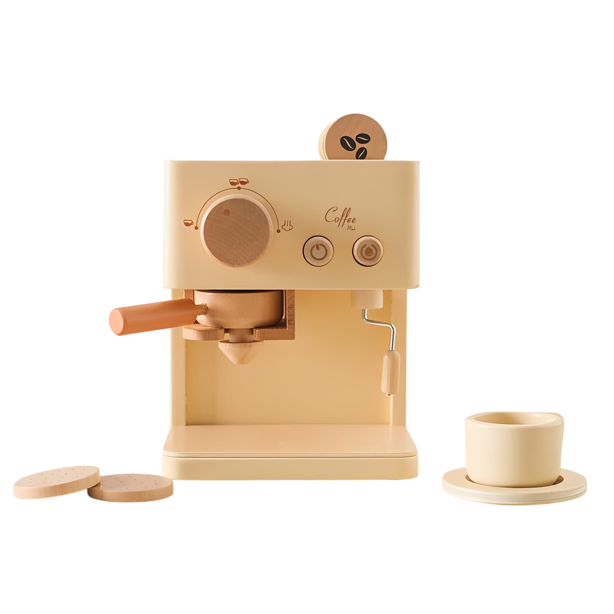 Wooden Toy Coffee Machine – Beige, Cup & Saucer – TOETOTS