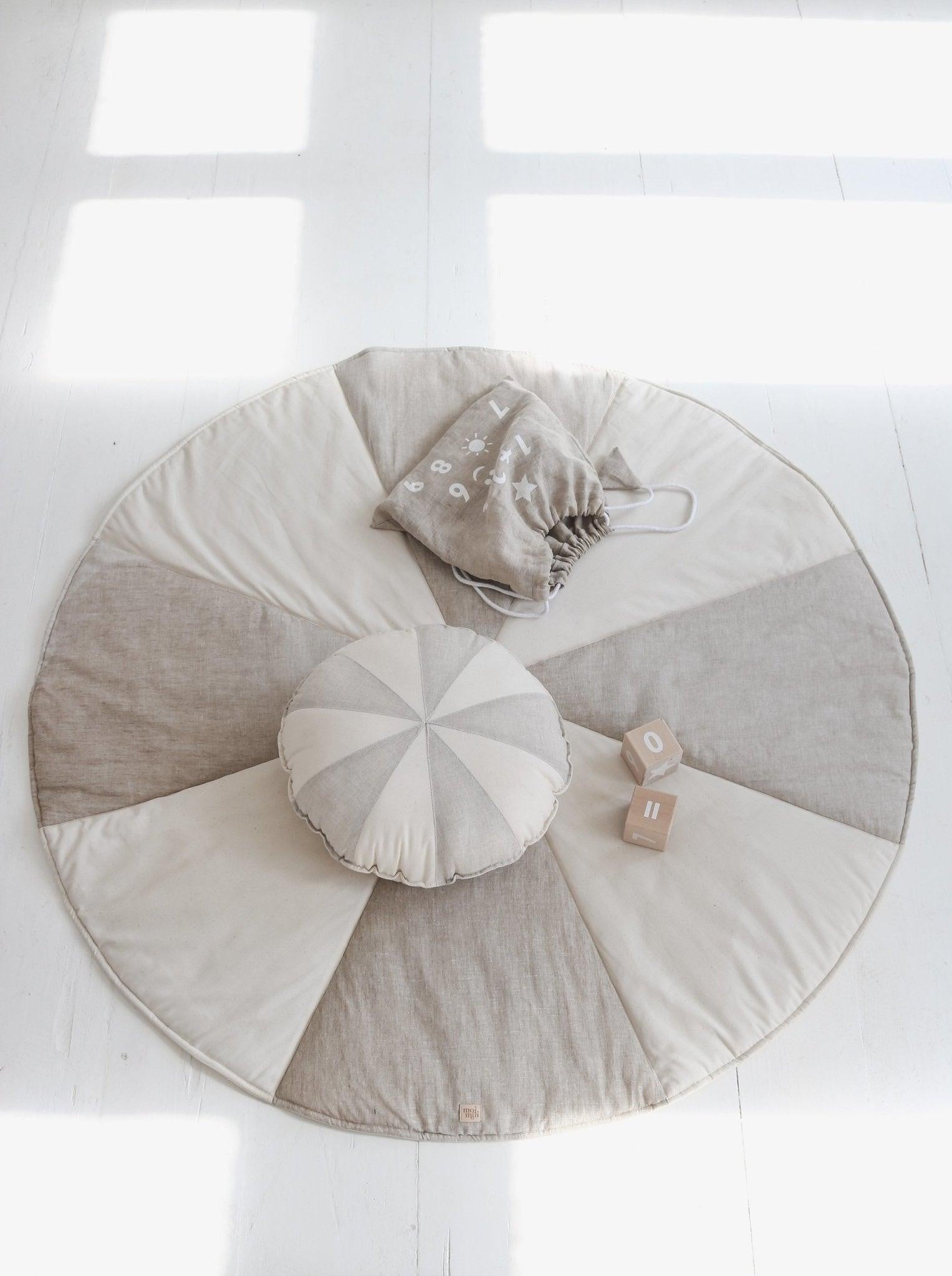Round Patchwork Play Mat – Cream and Beige Soft Cotton | Moimili