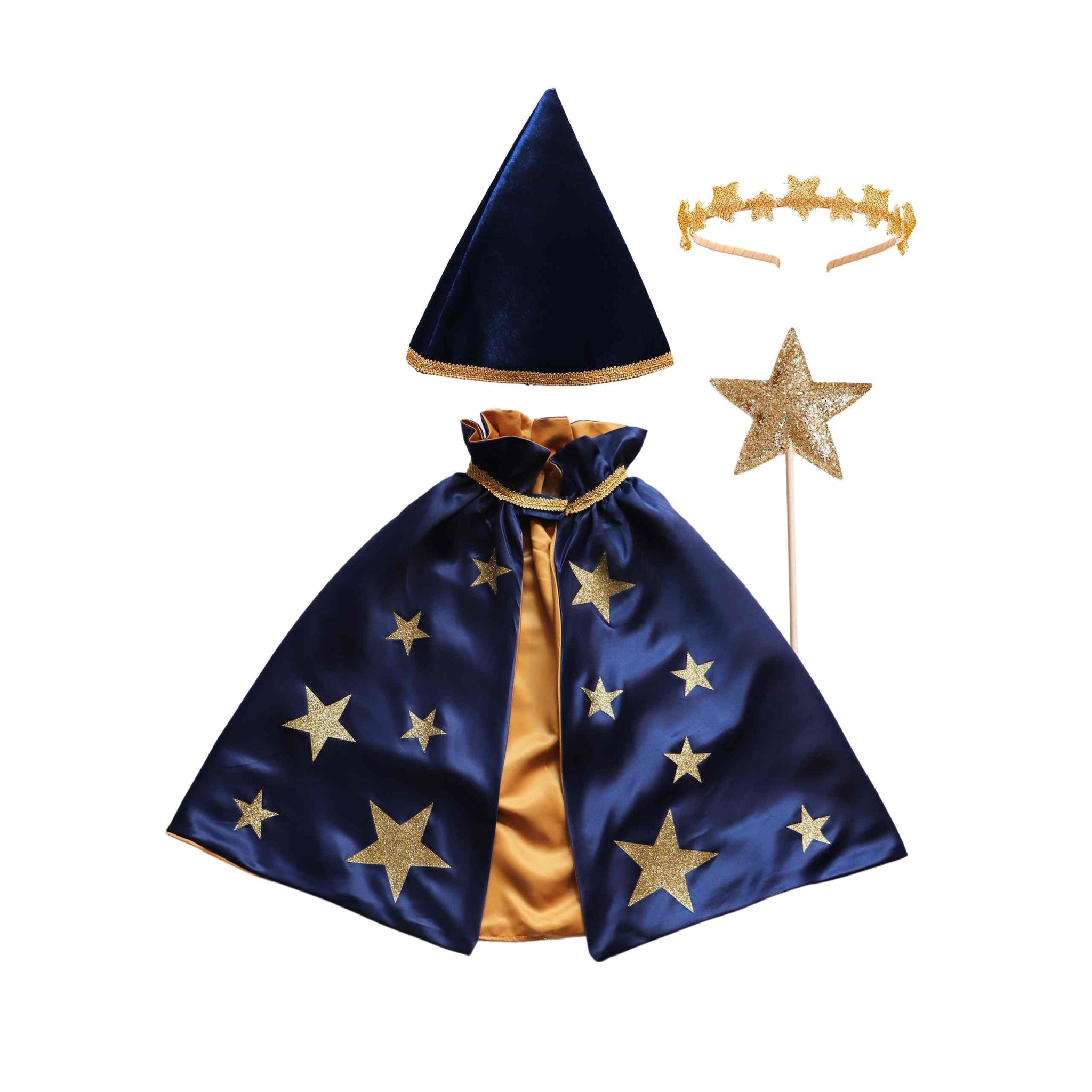 Bailey and Ava Magical Wizard Cape Set - Navy with Stars