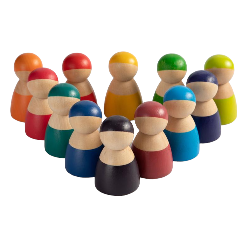 Rainbow Wooden Peg Dolls Set In Primary Colors