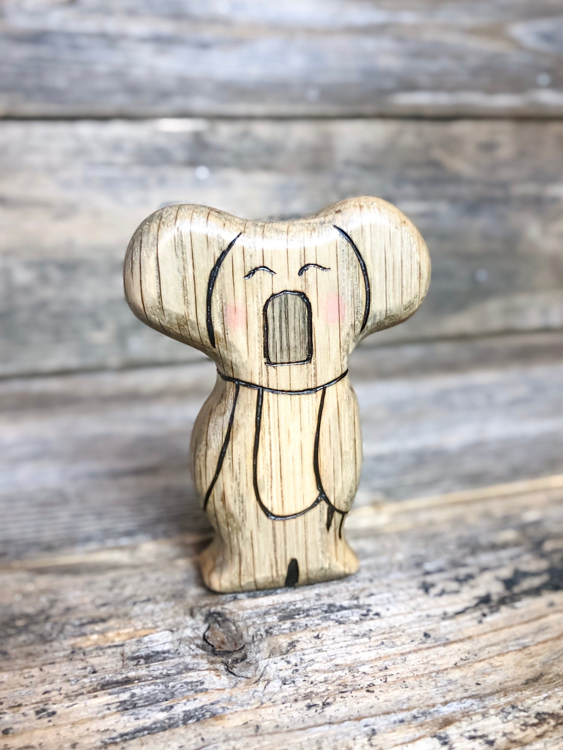 Wooden Koala Toy, Natural Wood Pink Cheeks – Sweet Potato Village