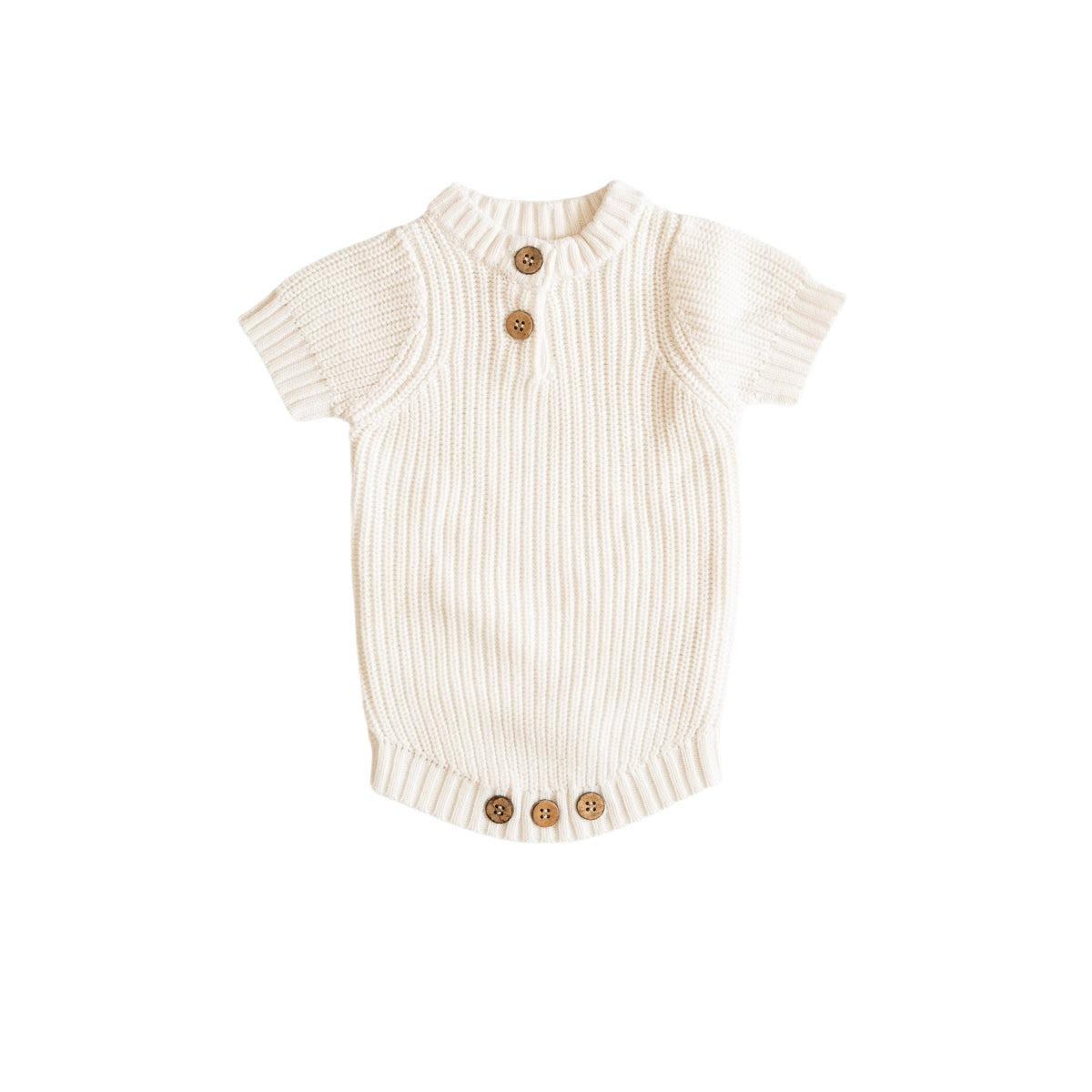 Atlas Grey Knit Baby Bodysuit – Short Sleeve, Button Detail