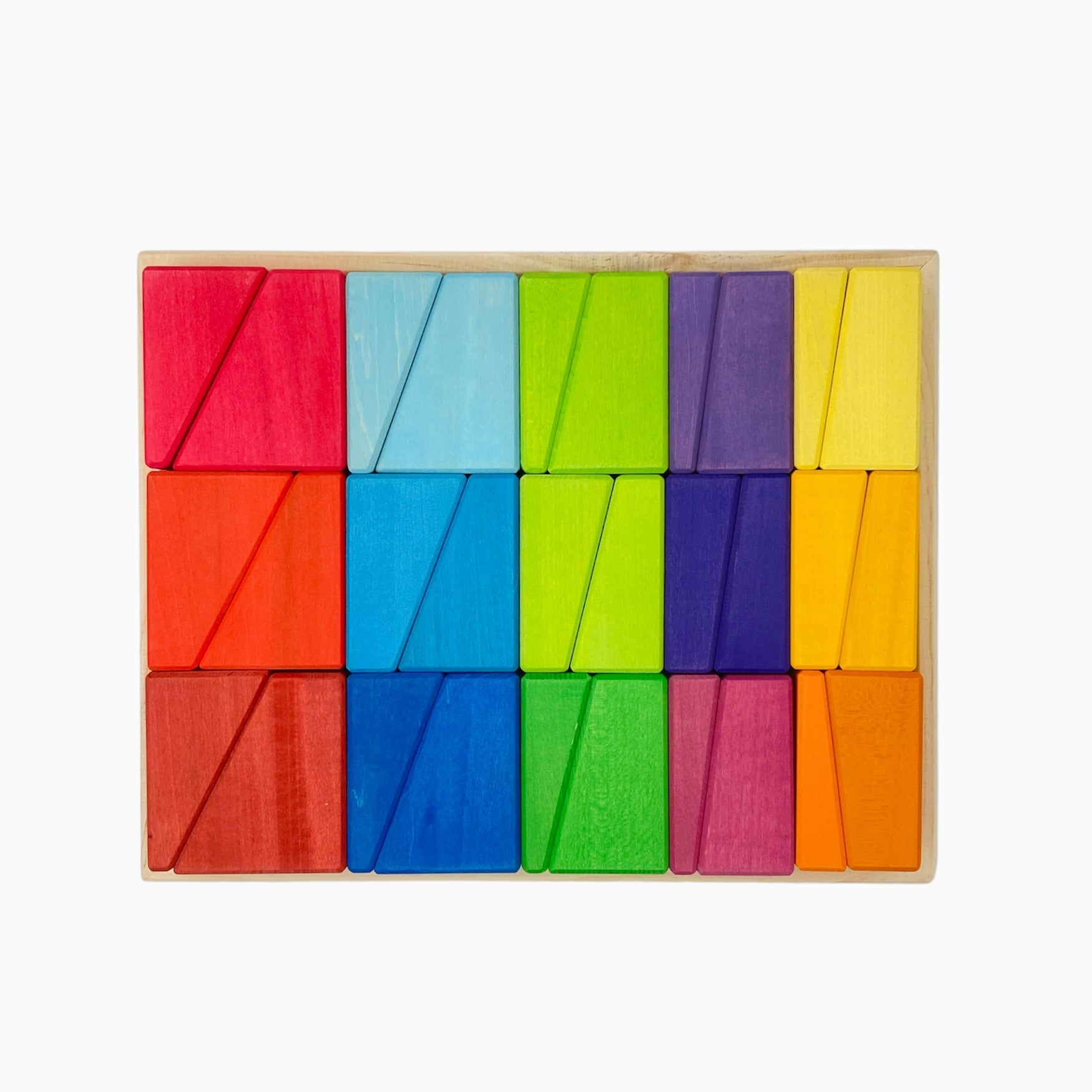 Wooden Sloping Blocks In Primary Rainbow Colors With Tray
