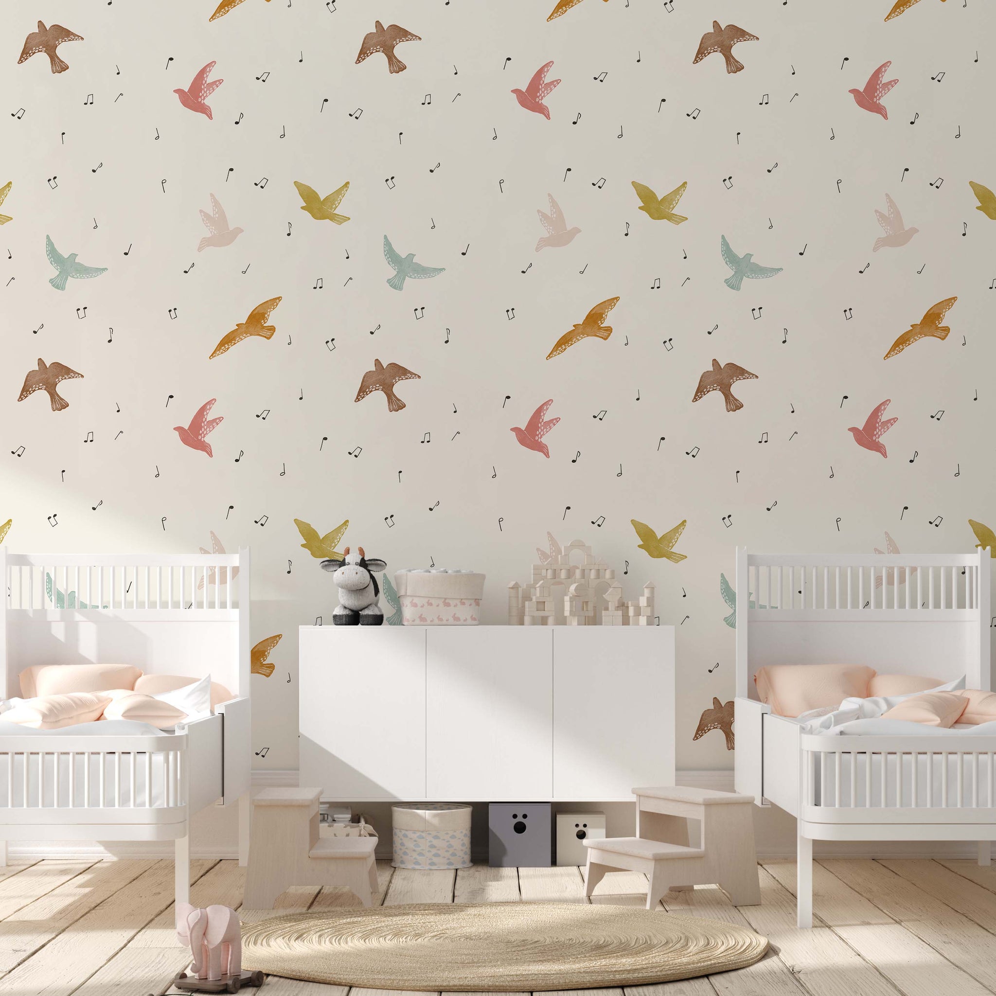 Lyra Kids Wallpaper – Colorful Birds & Music Notes | Loomwell Home Goods