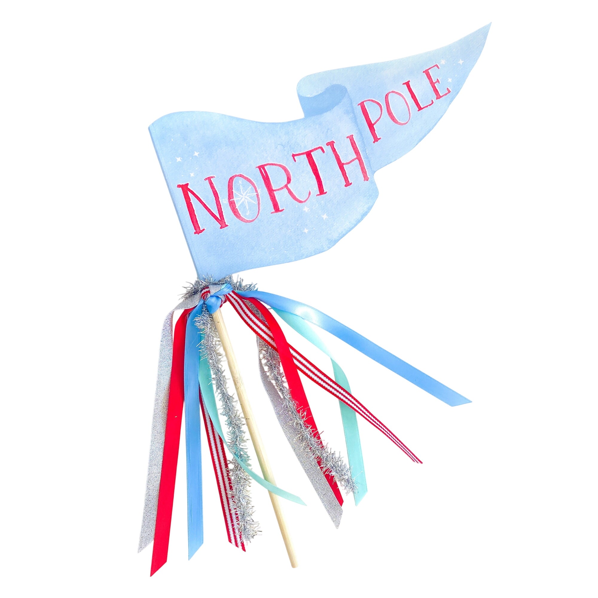 Party Pennant – Blue North Pole Flag with Red & Silver Ribbons | Cami Monet