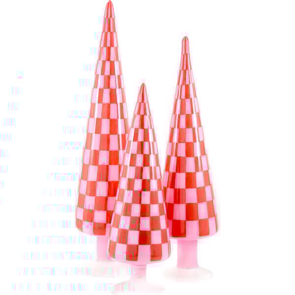Cody Foster Checker Tree Set – Red Checkered Decorative Trees, 3pcs