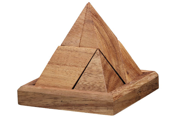 Wooden Pyramid Puzzle - Natural Wood Brain Teaser - Kubiya Games