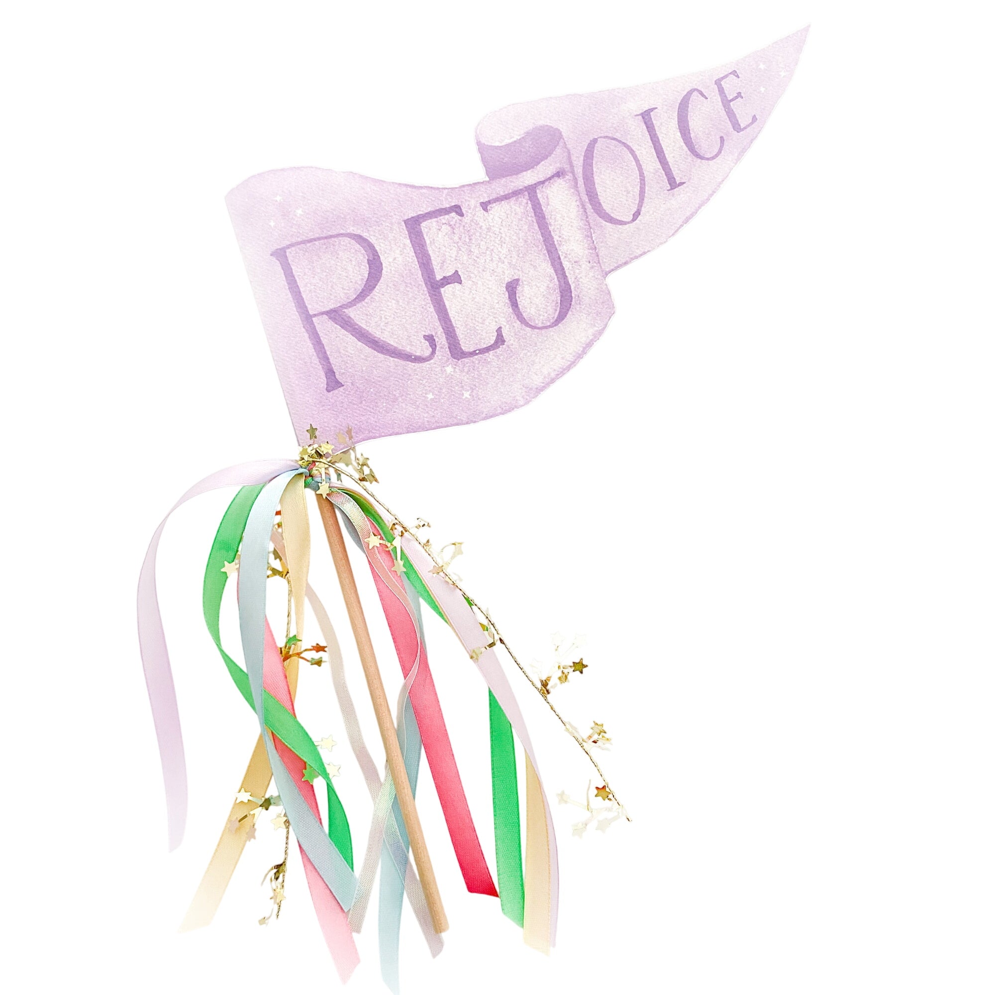 Rejoice Party Pennant – Lavender Banner with Multicolor Ribbons | Cami ...