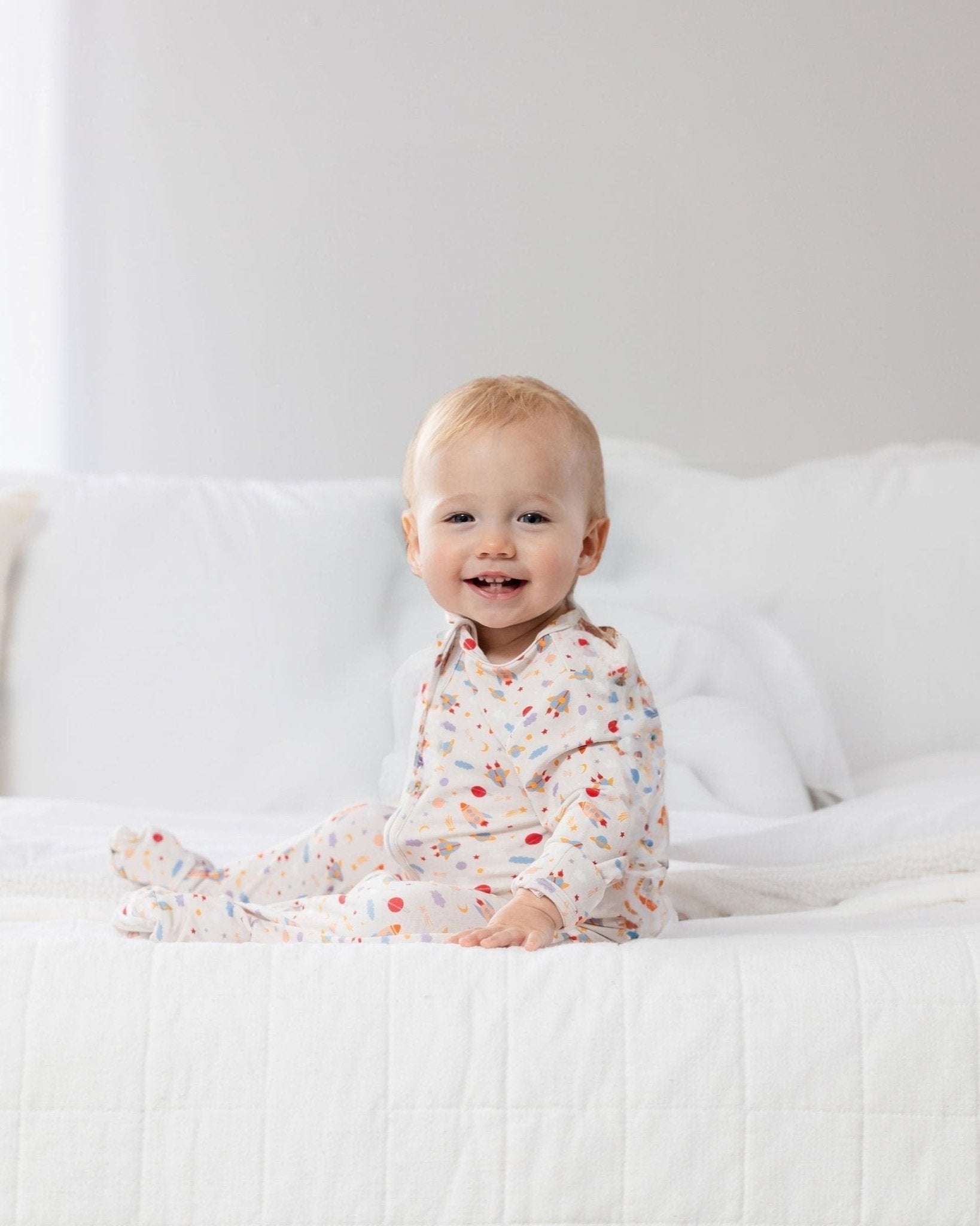 Zippy Footed Baby Romper – Rocket Print, Bamboo – Little Worldz