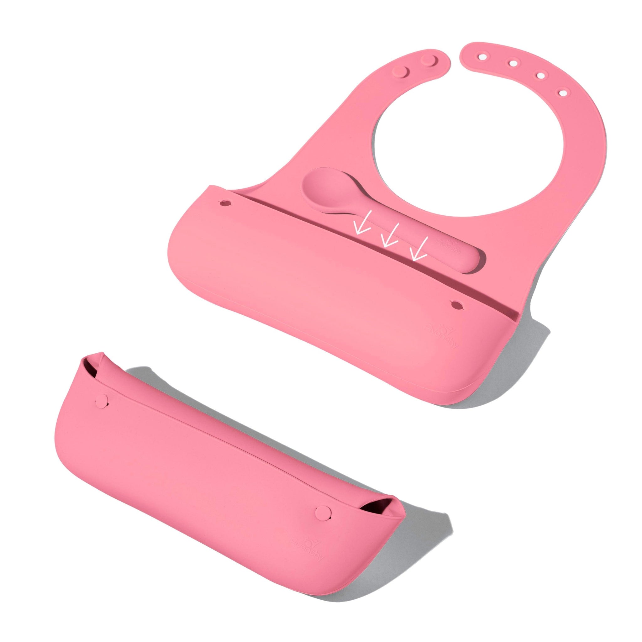 Avanchy Roll & Go Silicone Bib + Spoon – Pink