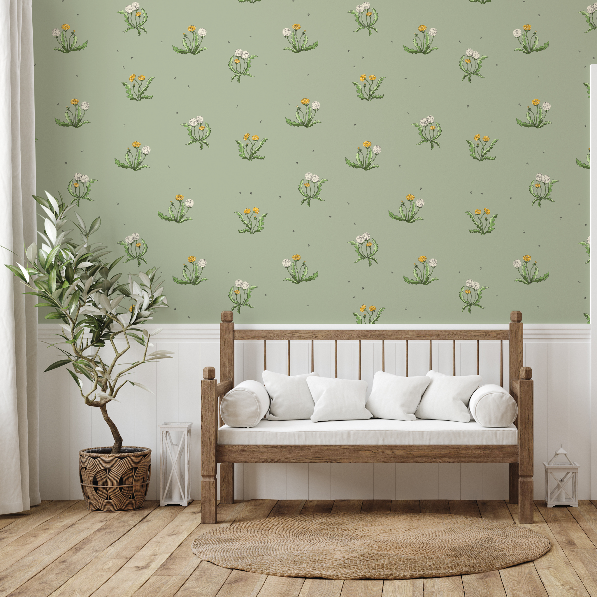 Sharie Wallpaper – Green Dandelion Print | Loomwell Home Goods