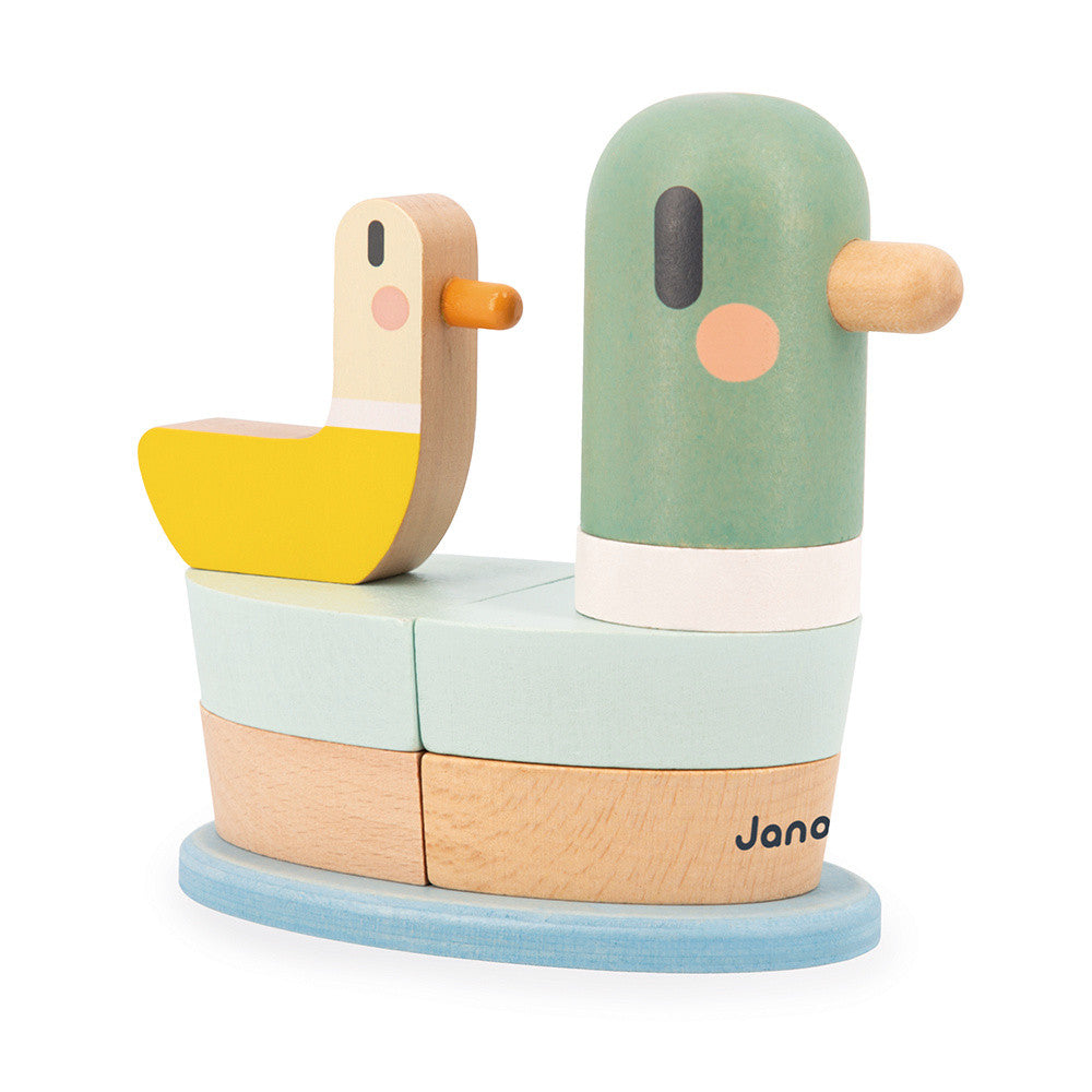 Janod Sweet Cocoon Stackable Ducks – Wooden, Yellow & Pastel Blue