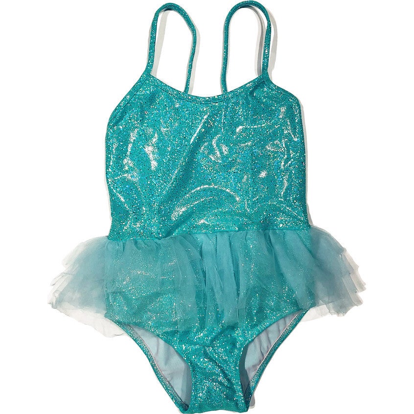 Toddler One Piece Swimsuit – Turquoise Glitter, Tulle Skirt | Piccoli ...
