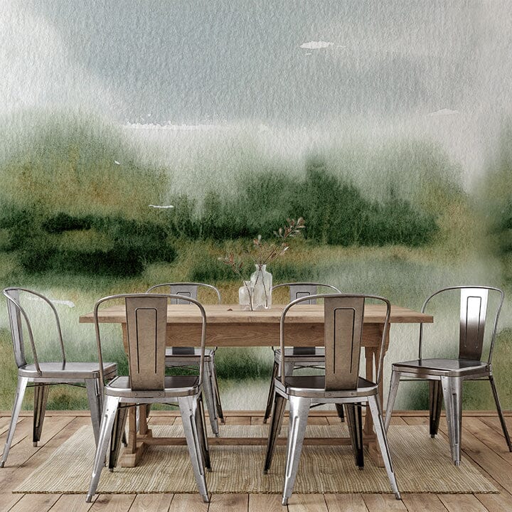 Western Summit Wall Mural – Watercolor Nature Print, Green | Urbanwalls