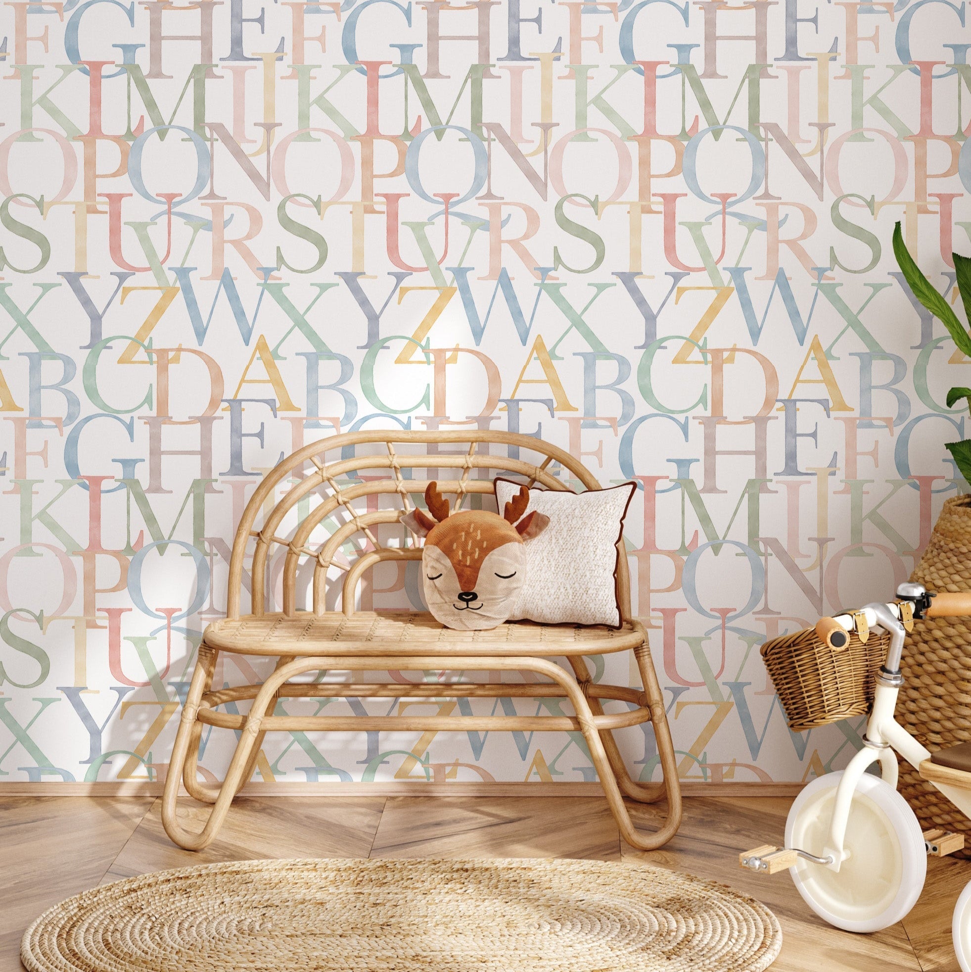 Loomwell Home Goods Coy Wallpaper – Pastel Alphabet Print for Kids Room