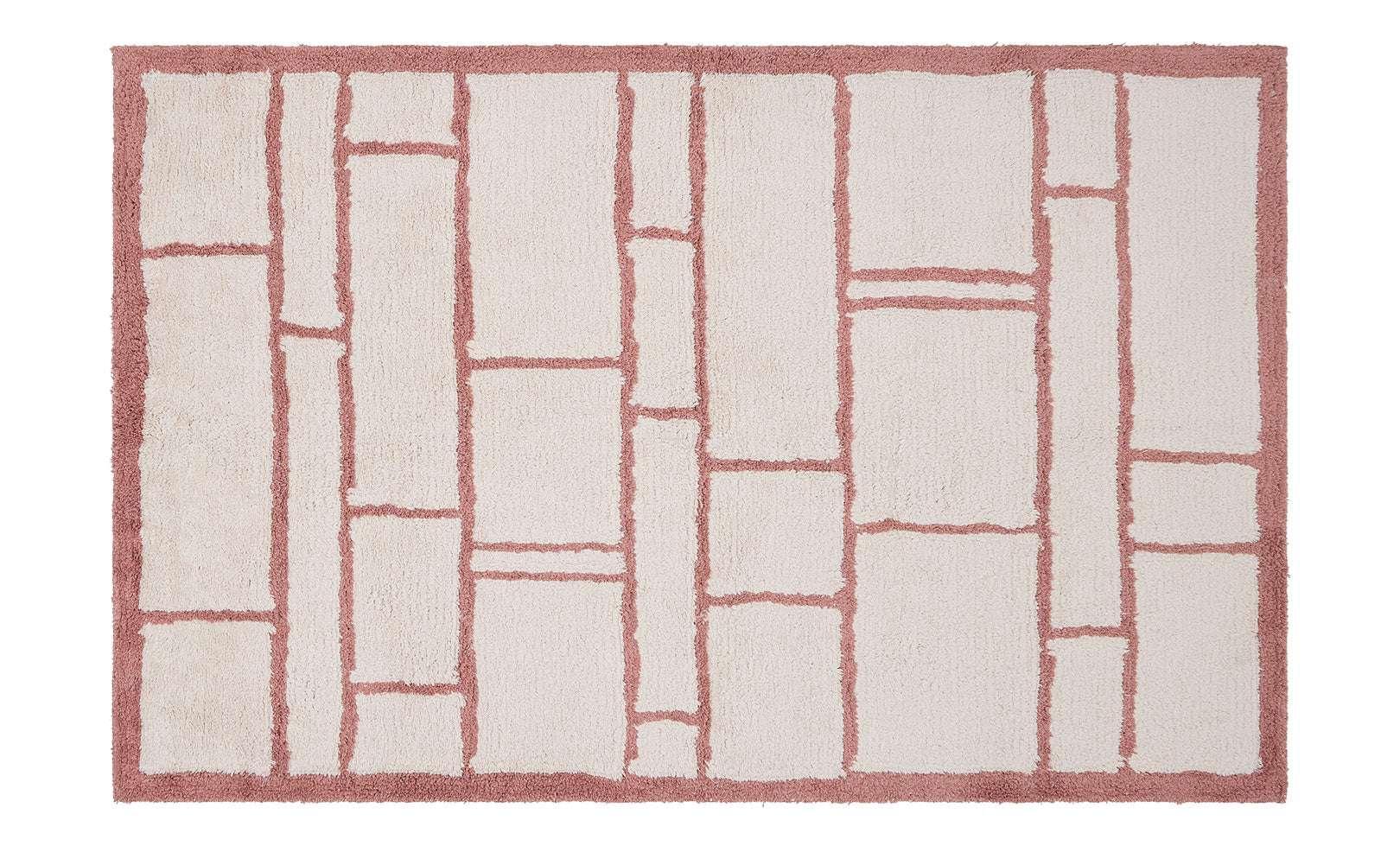 Sage & Wild Area Rug – Organic Cotton, Windowpane Pink White