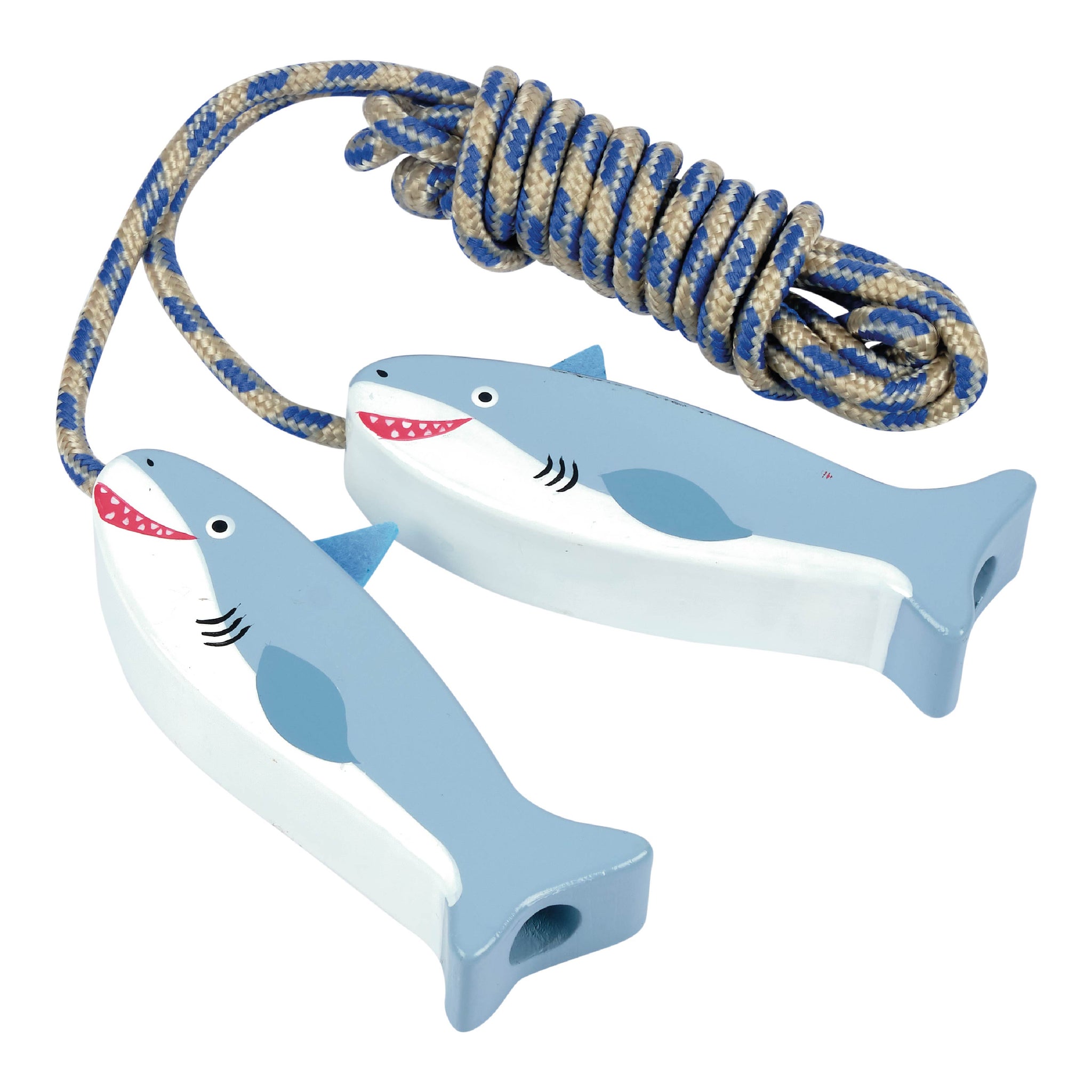Floss & Rock Jump Rope – Blue Shark Print Wooden Handles