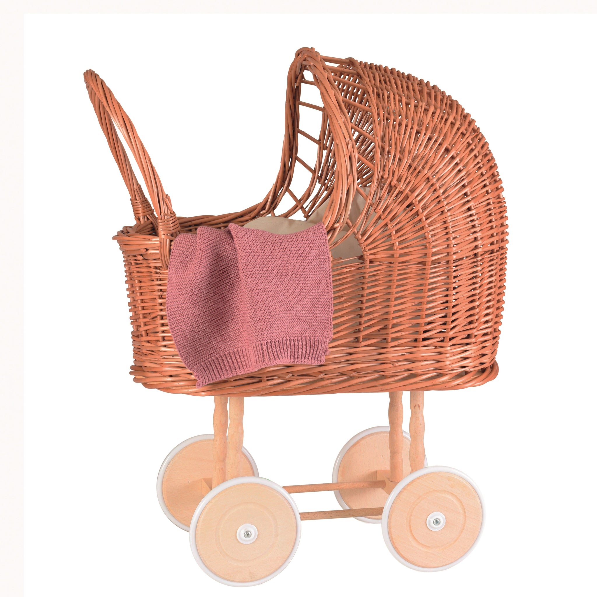 Les Petits by Egmont Wicker Pram – Natural Wood, Rubber Wheels