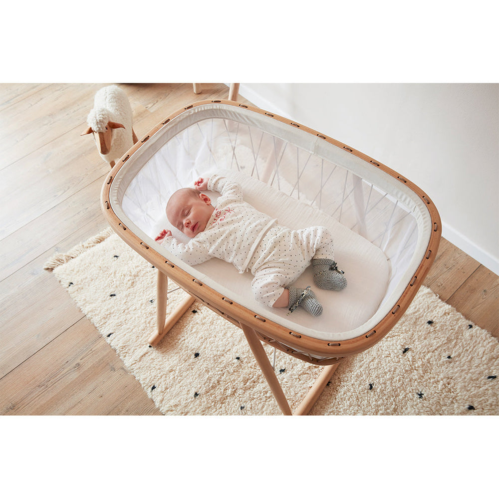 Charlie Crane Bassinet – KUMI, Natural Wood with Mesh Sides