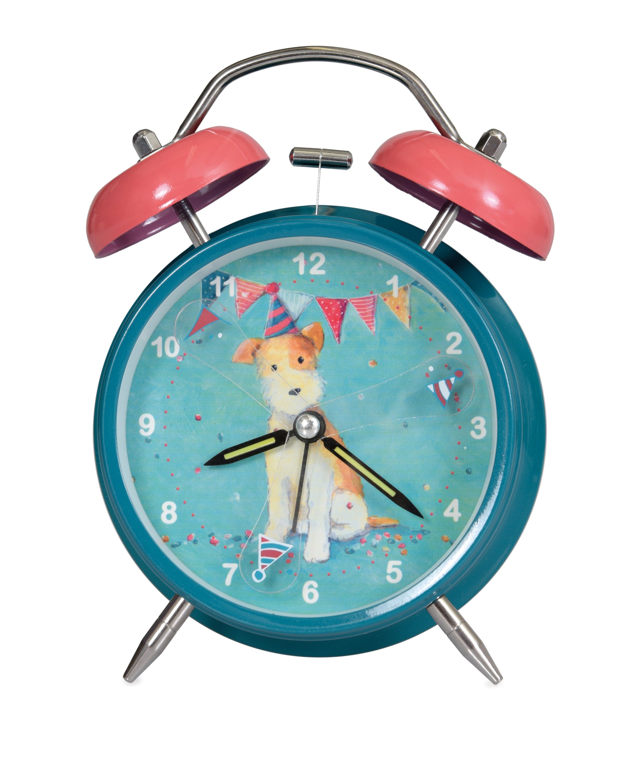 Egmont Eliot Alarm Clock – Blue With Dog Print, Pink Bells