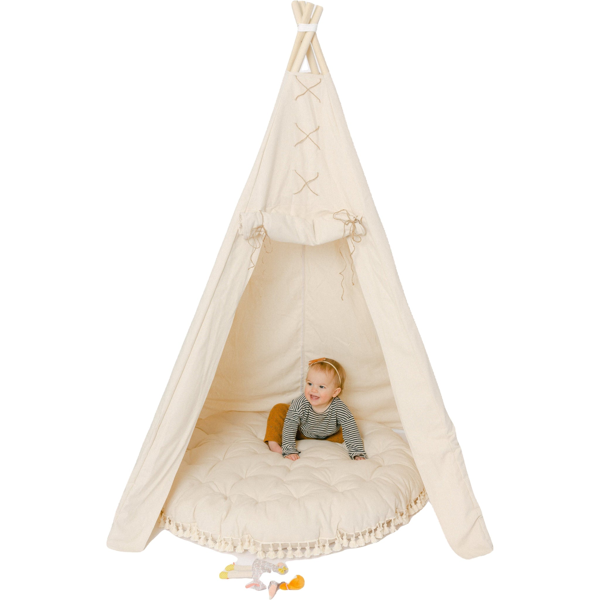 E&E Teepees Play Tent – Ethan, Cream Canvas with Tassels