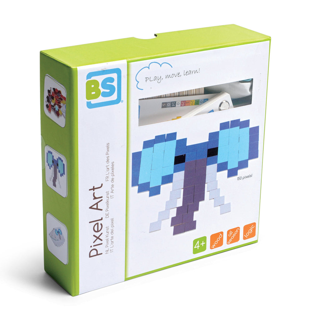 BuitenSpeel Toys Pixel Art Set – Wooden Blue Elephant Puzzle – Ages 4+
