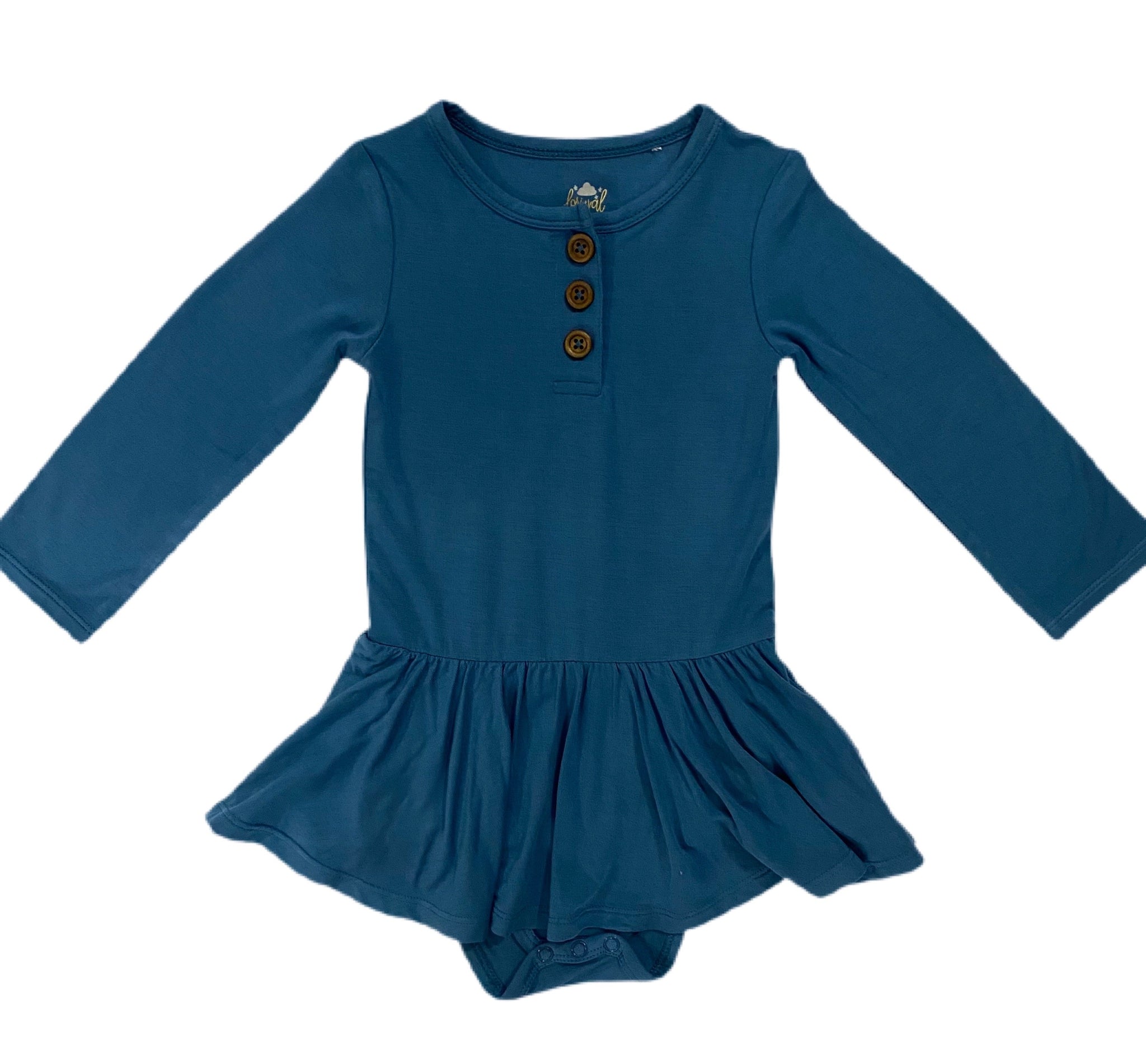 Lori and Val Marlin Bodysuit Dress in Teal with Buttons